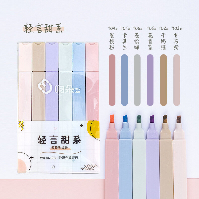 WhiteSpace 6 in 1 Pastel Color Highlighter Square Highlight Ultra Soft ...