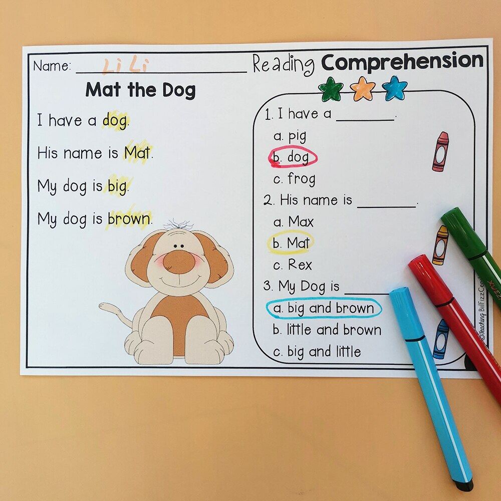 Reading Comprehension Colorful Cognitive Worksheets Activities ...