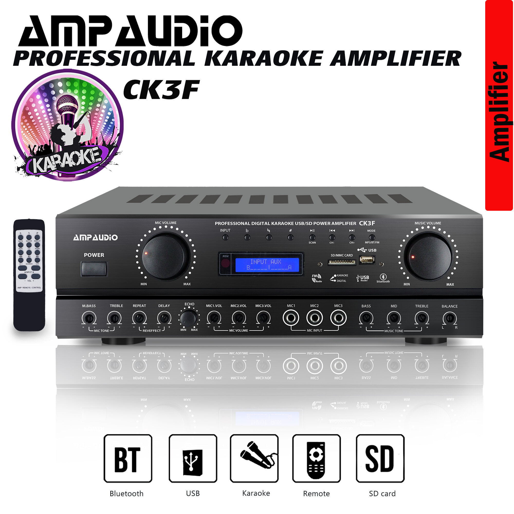Ampaudio CK3F Karaoke Amplifier Bluetooth Stereo Amplifier Wireless ...