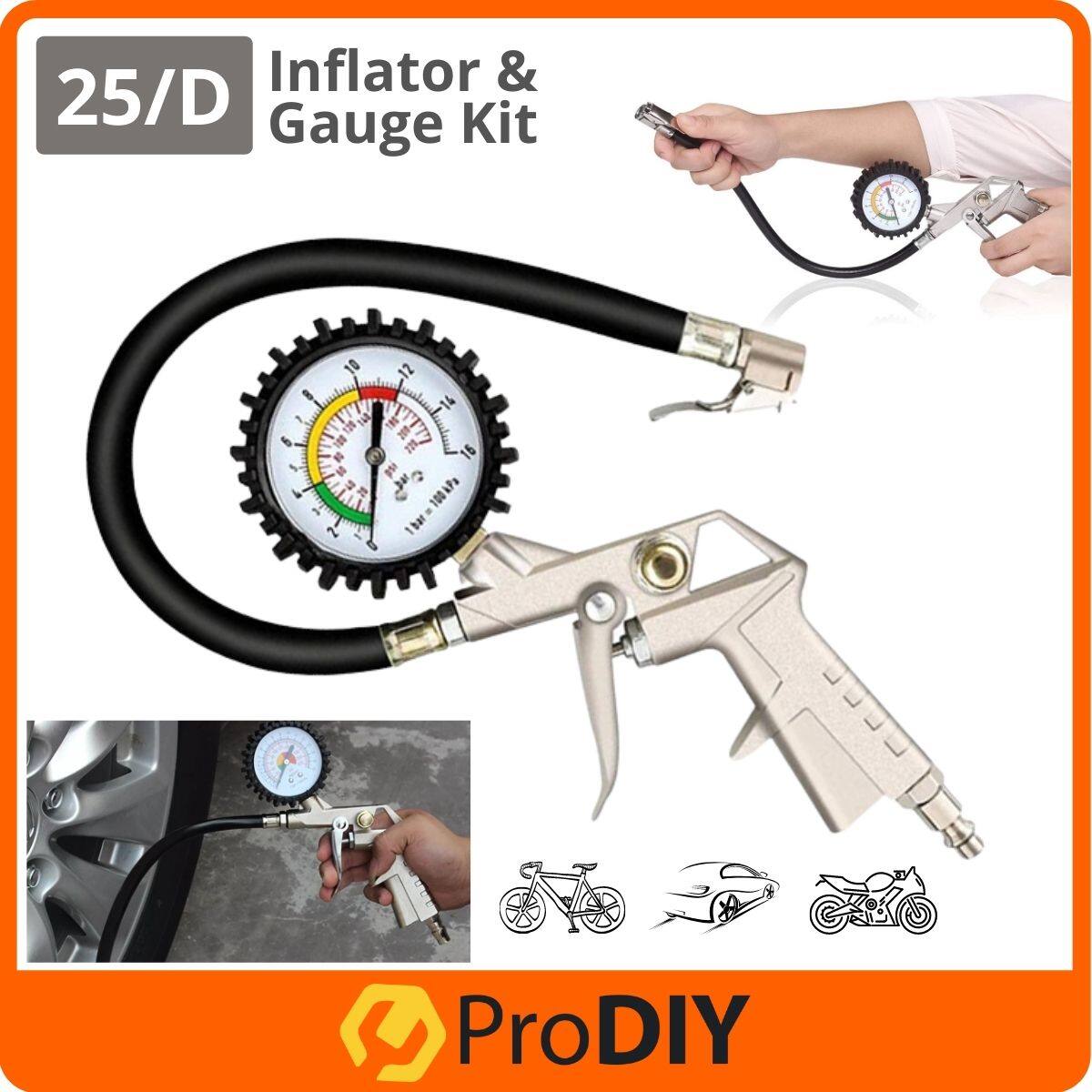 25/D Portable Car Tire Inflator Air Pump & Gauge Kit Air Pressure ...