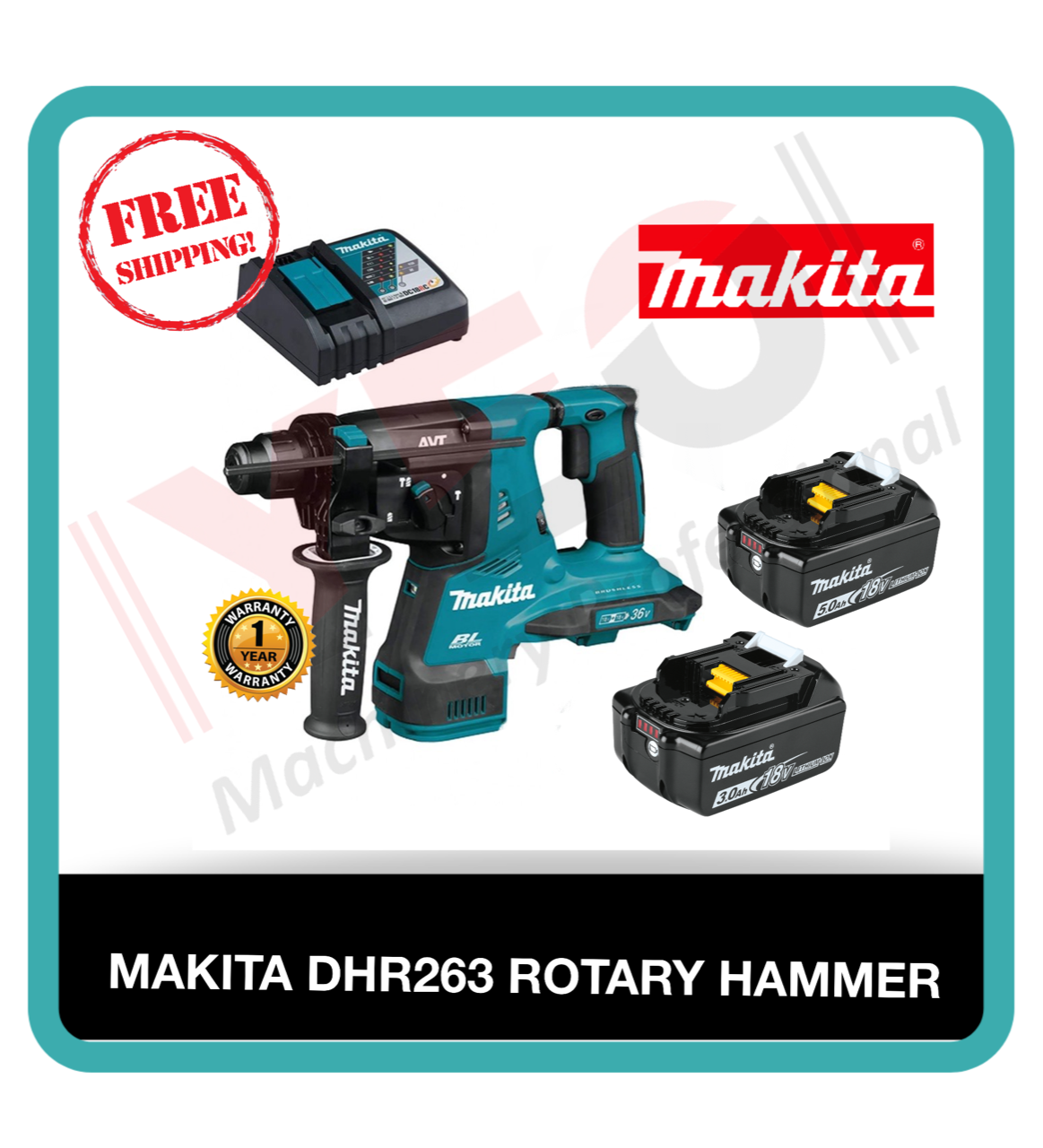 MAKITA DHR263 CORDLESS ROTARY HAMMER CONCRETE DRILL 3 FUNCTION BATTERY ...