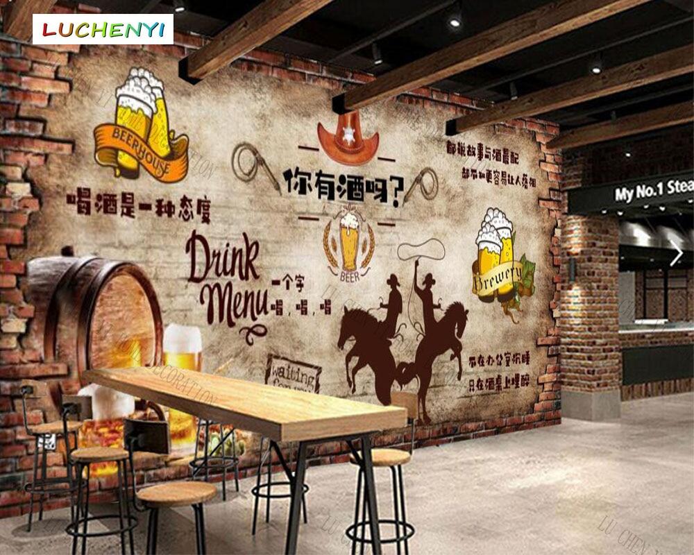 Custom retro cowboy beer fast food shop 3d wallpaper mural,restaurant ...