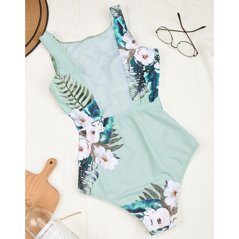 Sexy Flower Printed Women Swimwear One Piece Swimsuit Female Backless ...