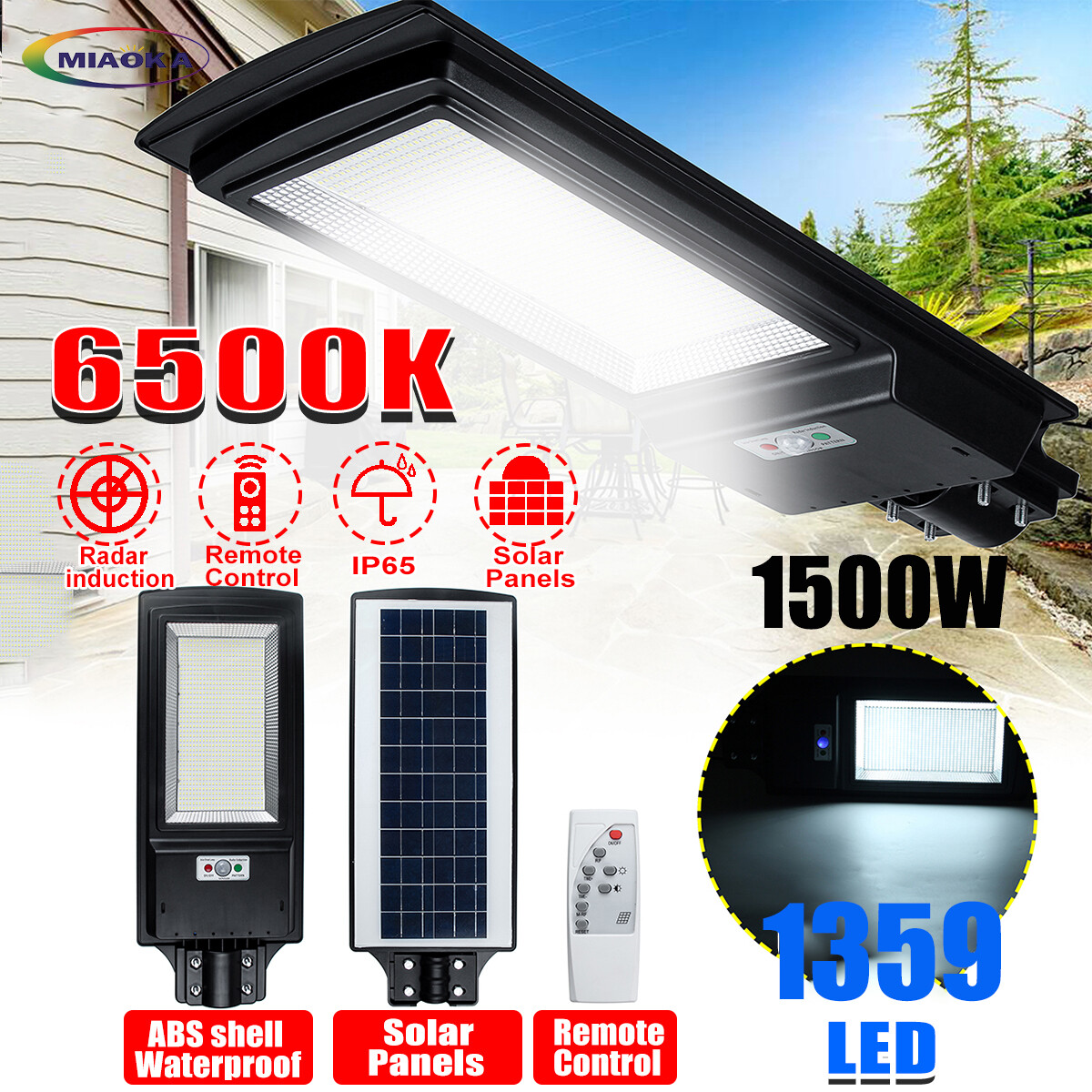 MIAOKA Solar Led outdoor Light Waterproof 500W/436LED 1000W936 LED ...