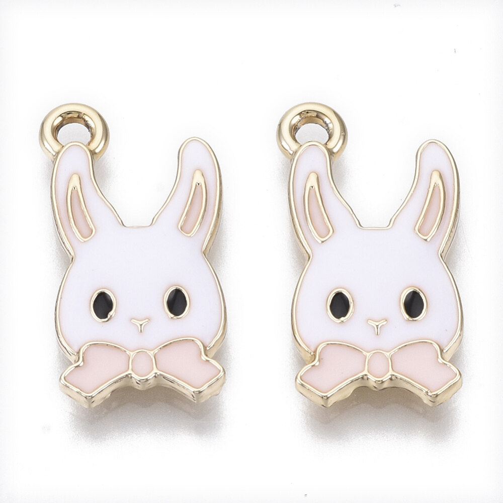 10pcs Alloy Pendants with Enamel Light Gold Rabbit Pink 21x11x2mm Hole ...