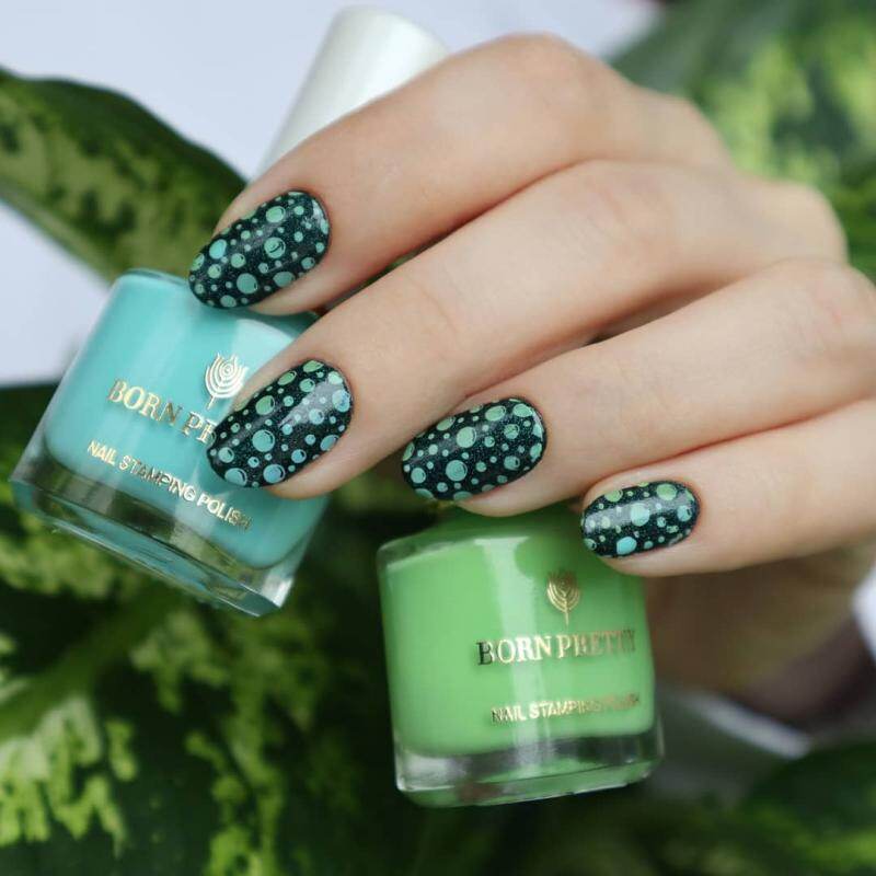 BORN PRETTY Nail Stamping Polish Kit 2ขวดสีดำสีขาวทองเงินแสตมป์น้ำมัน ...