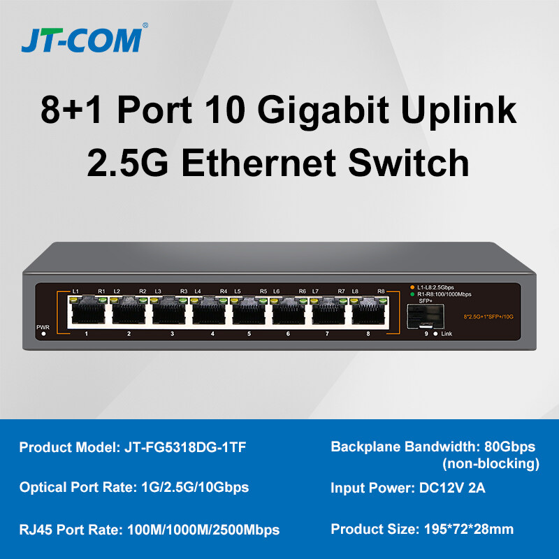JT-COM 2.5G Ethernet Switch 8 Port 2.5GBASE-T Network Switcher RJ45 ...