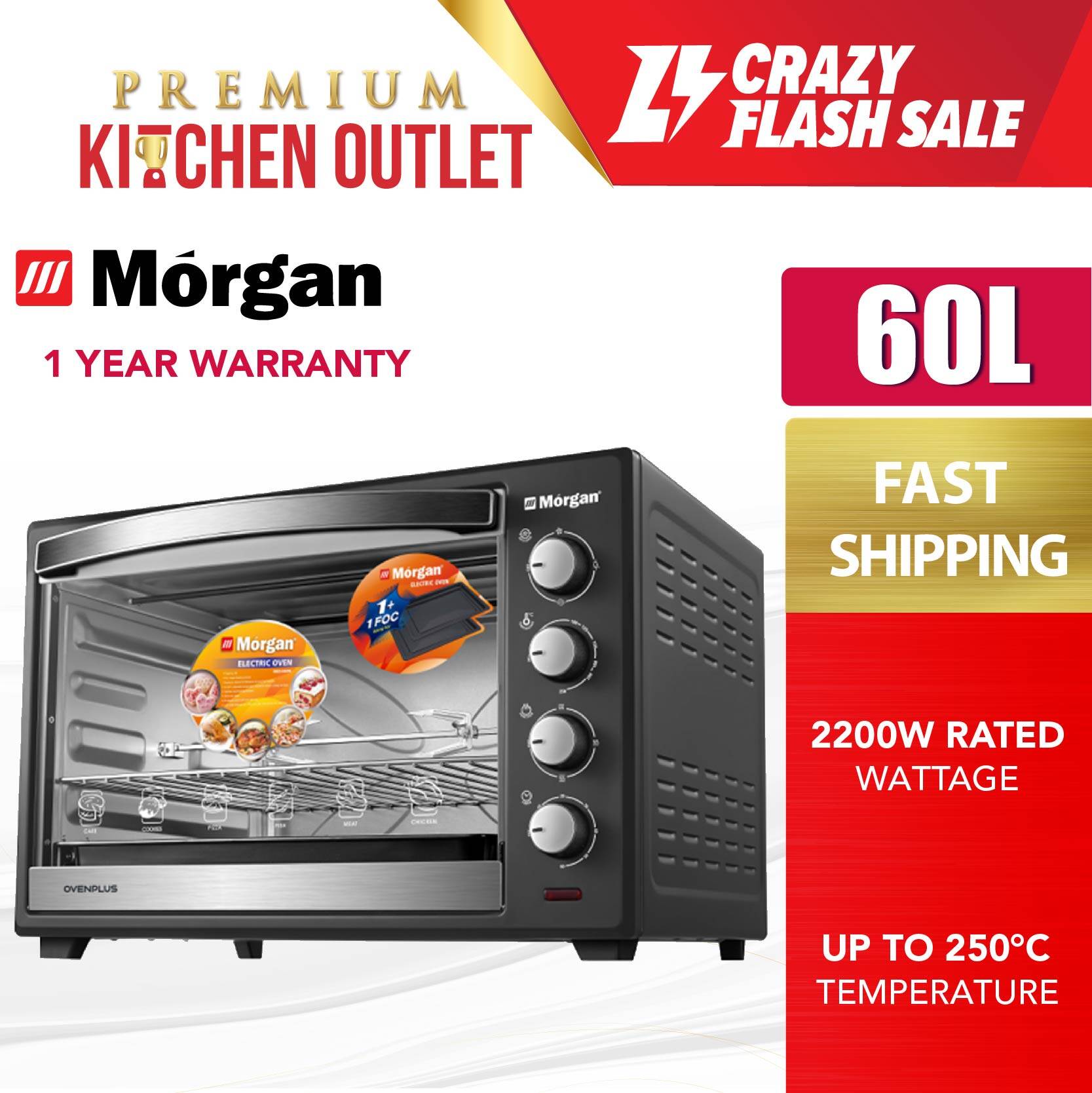 Morgan 60L Electric Oven W Rotisserie & Convection MEO-602RC Turbo Fan ...