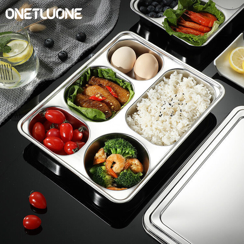 Onetwone 304 Stainless Steel Dining Tray with cover 5 Grids Dish Plate ...