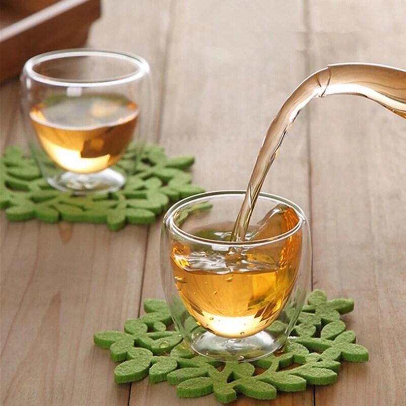 4Pcs 80ML Double Wall Glass Cup Transparent Handmade Heat Resistant Tea Drink Cups MINI Whisky ...
