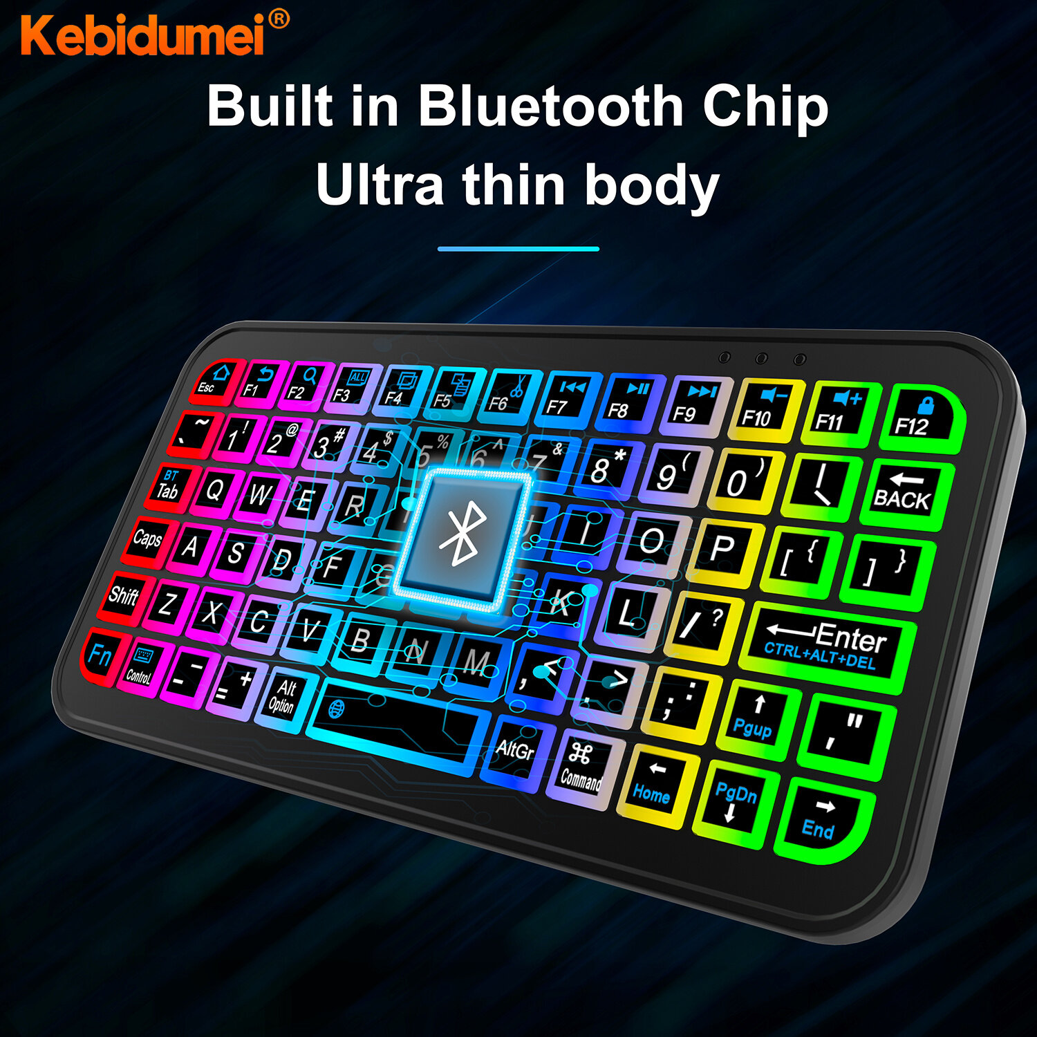 Kebidumei Mini Backlit Rgb Bluetooth Keyboard For Pc Tablet Laptop