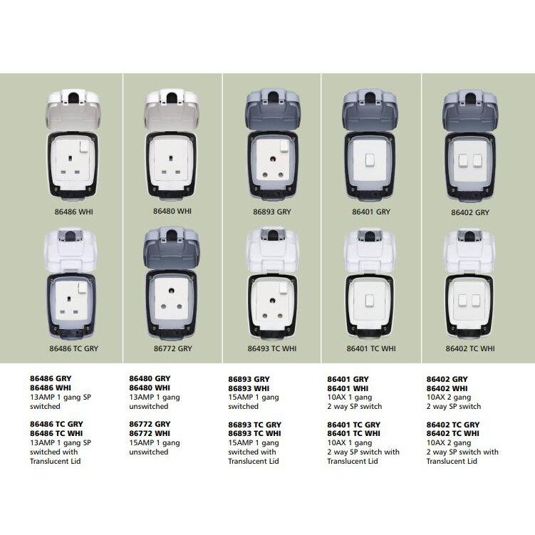 MK 86486 Masterseal Compact 1 Gang 13A Switch Socket Outlet Grey Colour ...