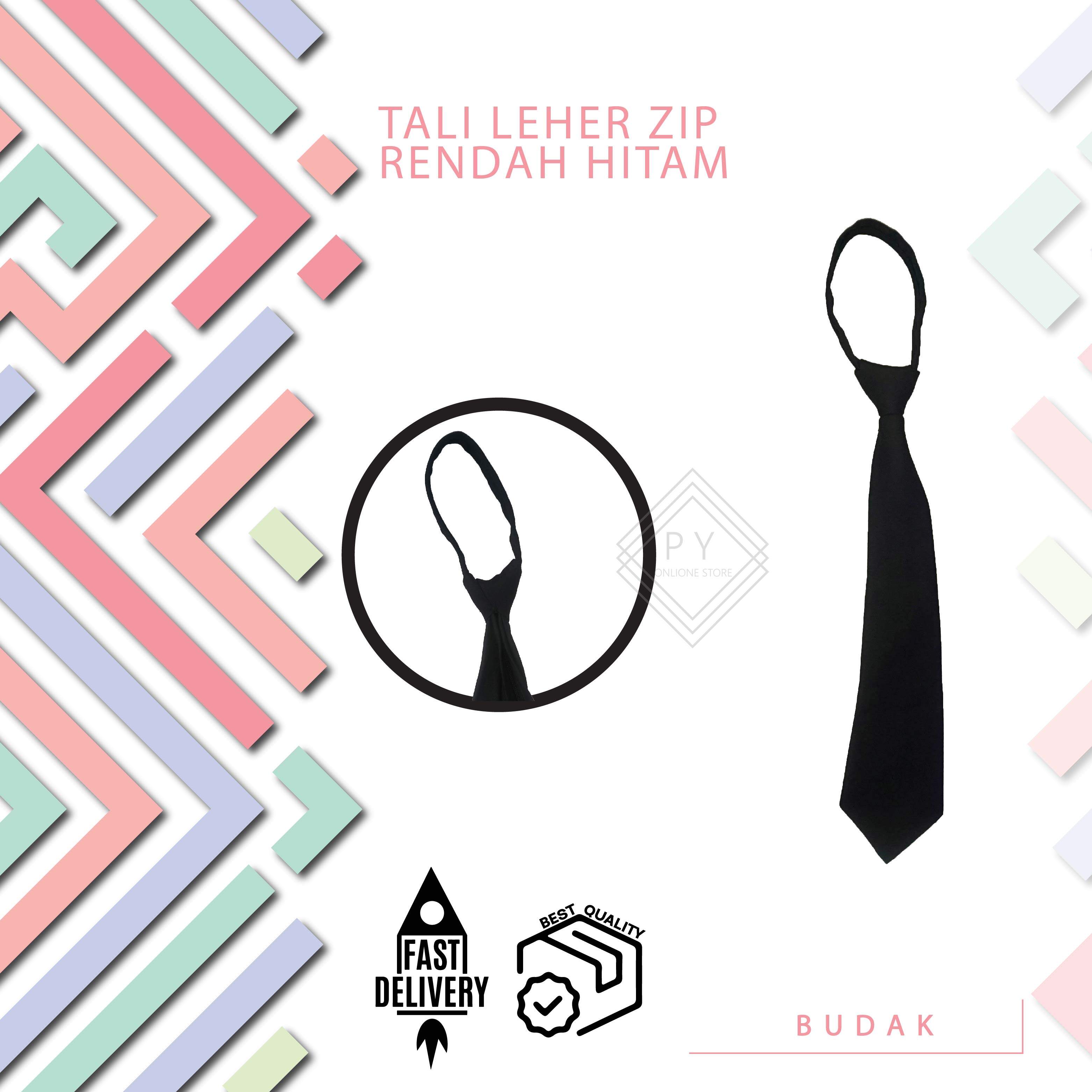 TIE BUDAK HITAM / TALI LEHER PENGAWAS SEKOLAH RENDAH JENIS ZIP HITAM ...