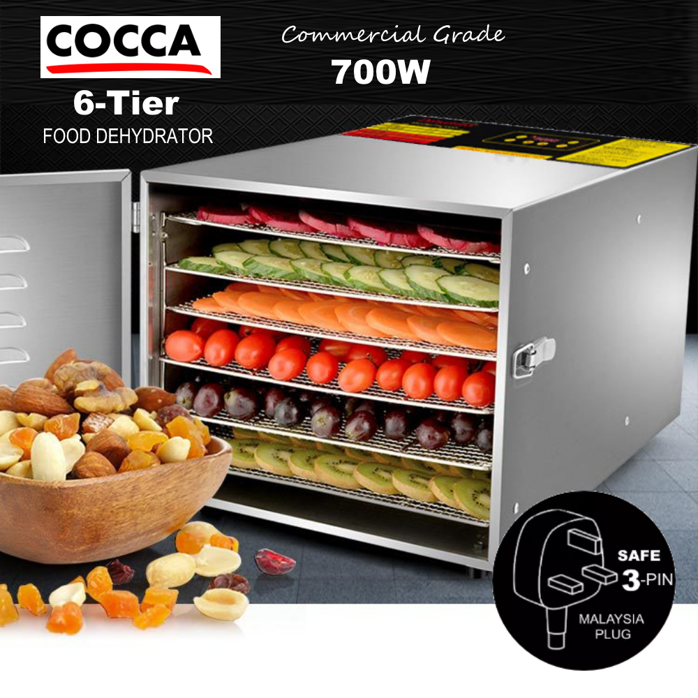 COCCA 6-Tier SUS304 Stainless Steel Food Dehydrator Commercial Grade ...