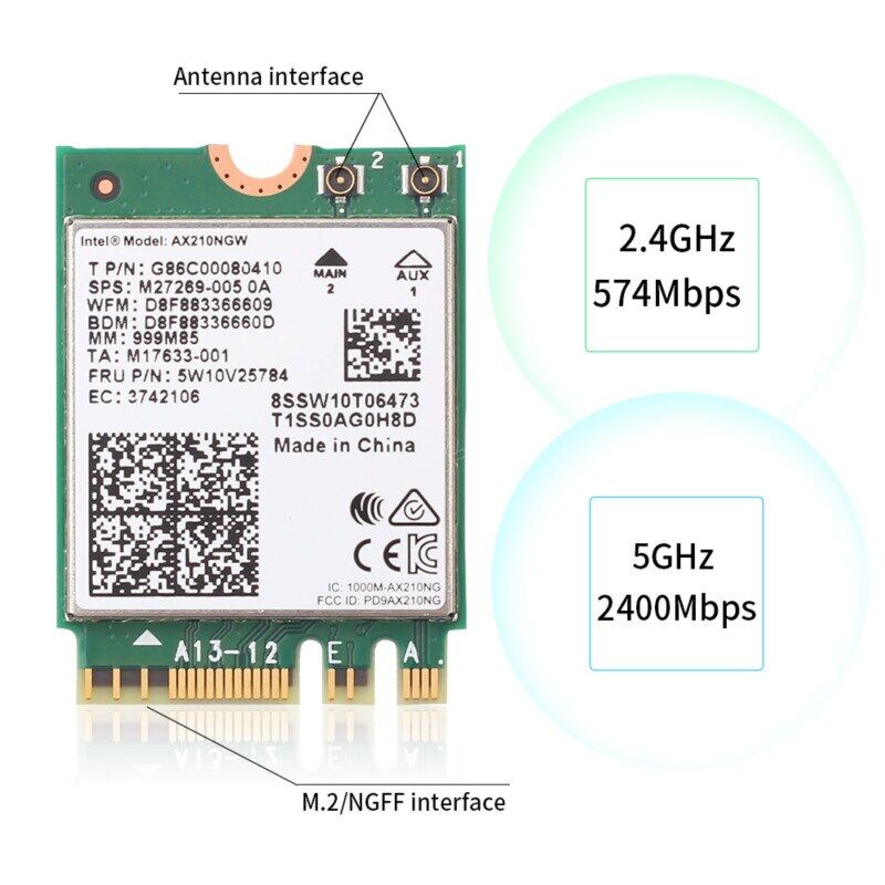 2 Wifi 6E Intel AX210NGW Dual Band 2.4G/5G/6Ghz 802.11AX 5374Mbps AX210บลูทูธ5.2ไร้สาย M.2การ์ด ...