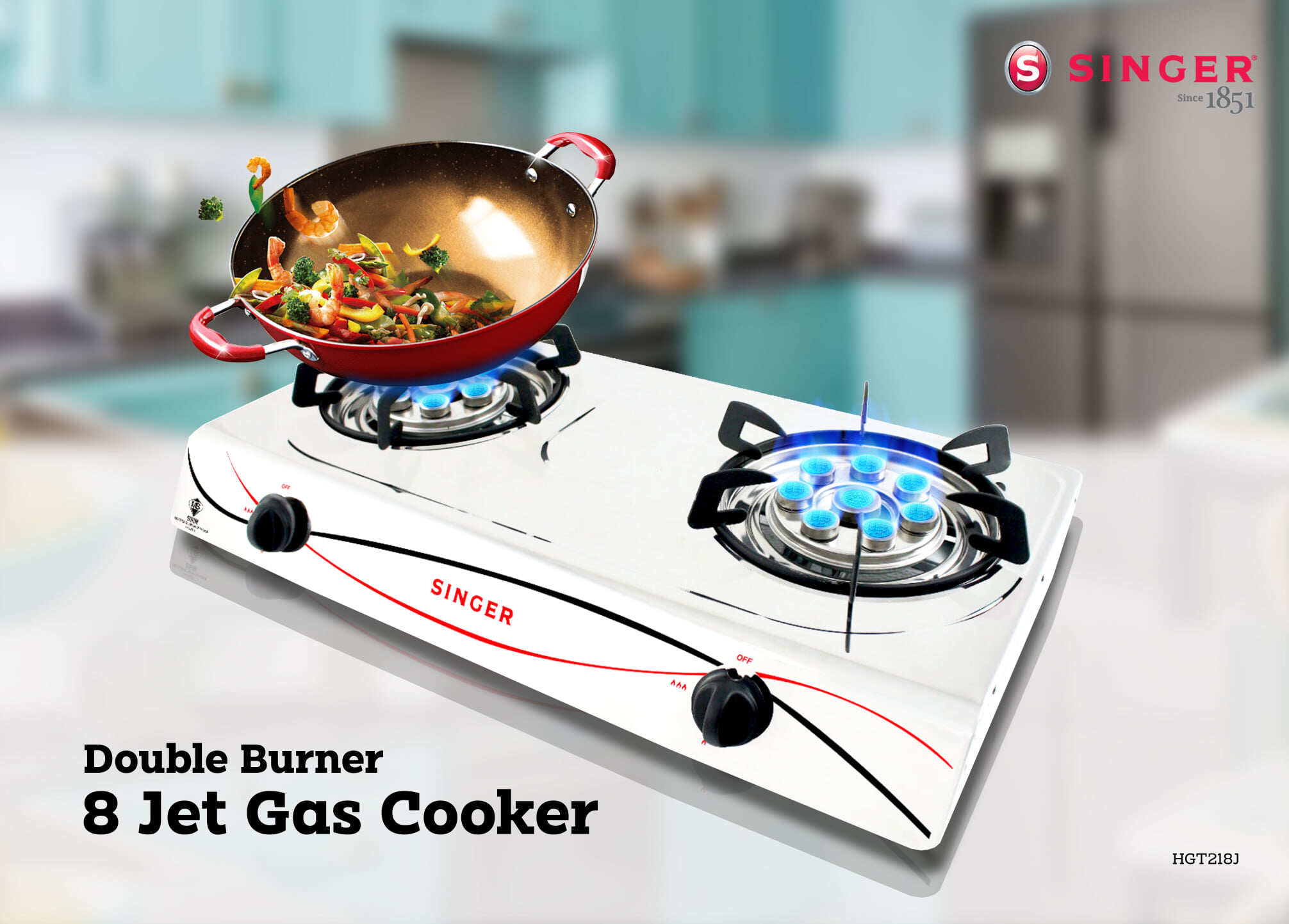 Gas Cooker Double Burner 8 Jet Singer Brand HGT218J | Lazada