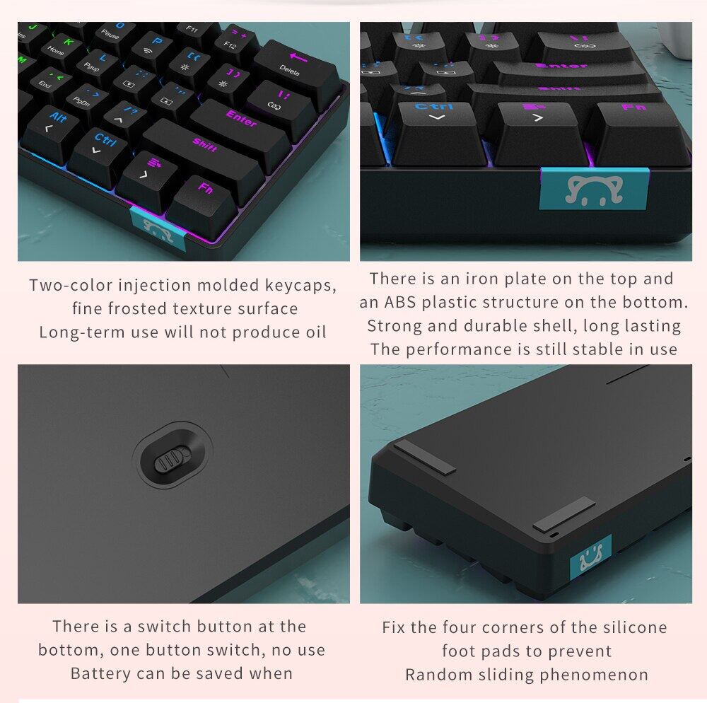 Ajazz STK61คีย์บอร์ดแบบกลไกไร้สายบลูทูธกระชับ,คีย์บอร์ดเล่นเกมแบบพกพา61 ...