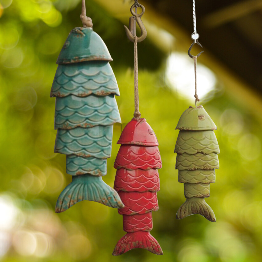 สี Koi Fish Wind Chime,วินเทจสีปลาคาร์พสวนศิลปะกลางแจ้งสวนริมทะเลตกแต่ง ...