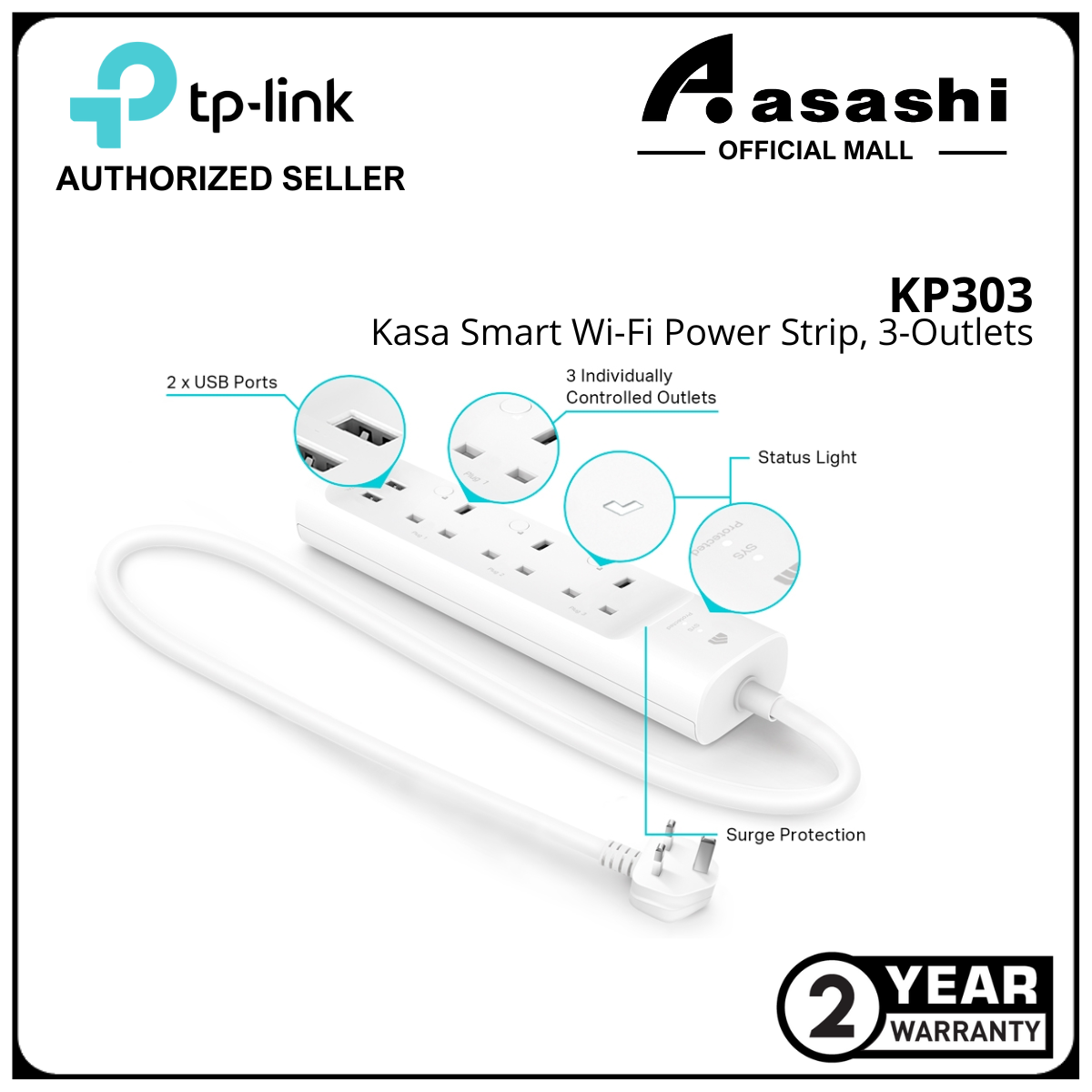 Tp-Link KP303 3 Outlets Smart WiFi Power Strip | Lazada