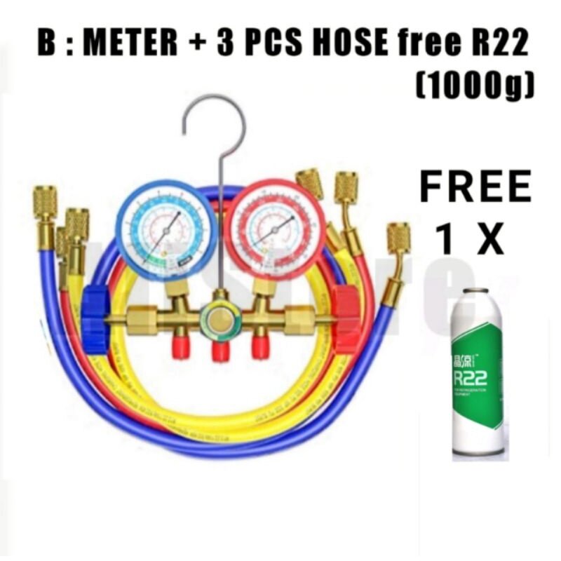 ALi R134a R22 Manifold Gauge Set ( Free R134a R22 ) Aircond Kereta Meter Gas Rumah Penyaman ...