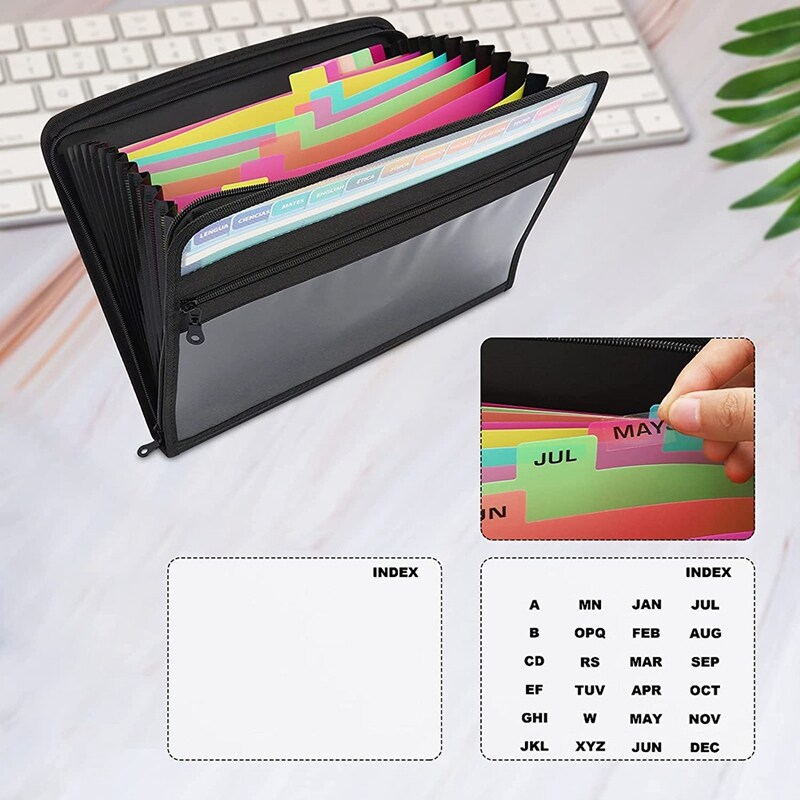 Color File Folder with Zipper,13Pocket Expandable File Holder,A4 Letter ...