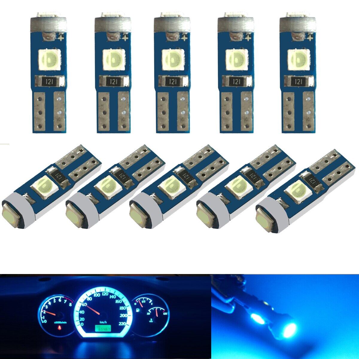 10pcs 12V canbus T5 58 74 286 W1.2W Super Bright 3030 LED 3SMD wedge LED Light Car Dashboard ...