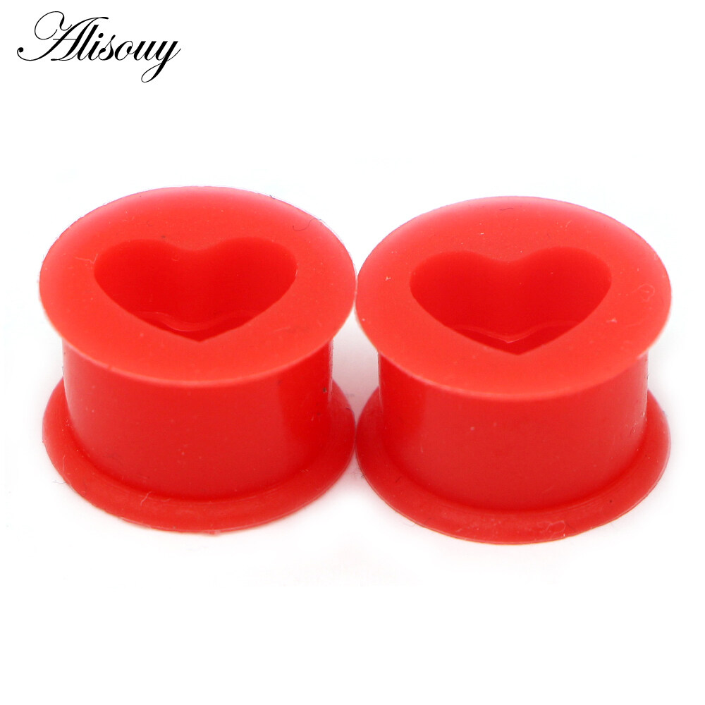 Alisouy 2PCS Silicone Ear Plugs and Tunnels Heart Shape Flexible Ear ...