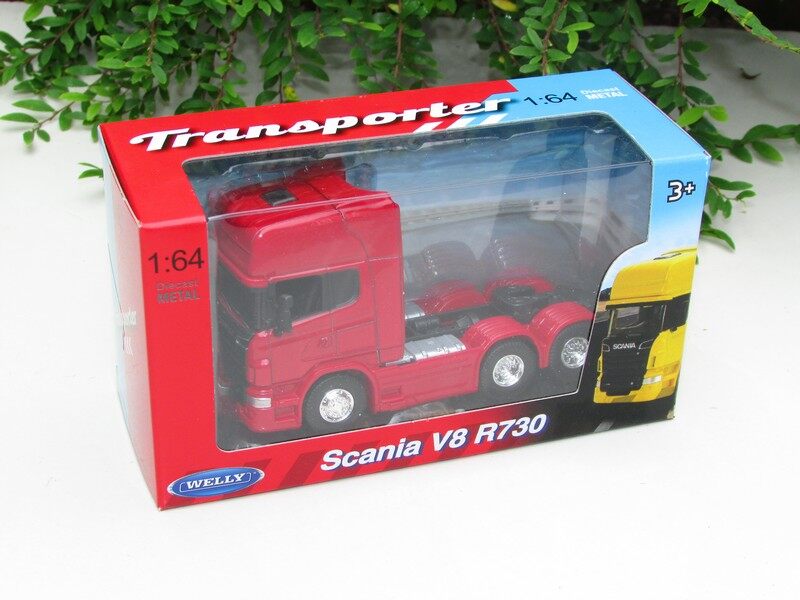 Welly 1/64 SCANIA V8 R730 (6x4) 6 WHEEL TRACTOR UNIT TRUCK Red (10cm ...