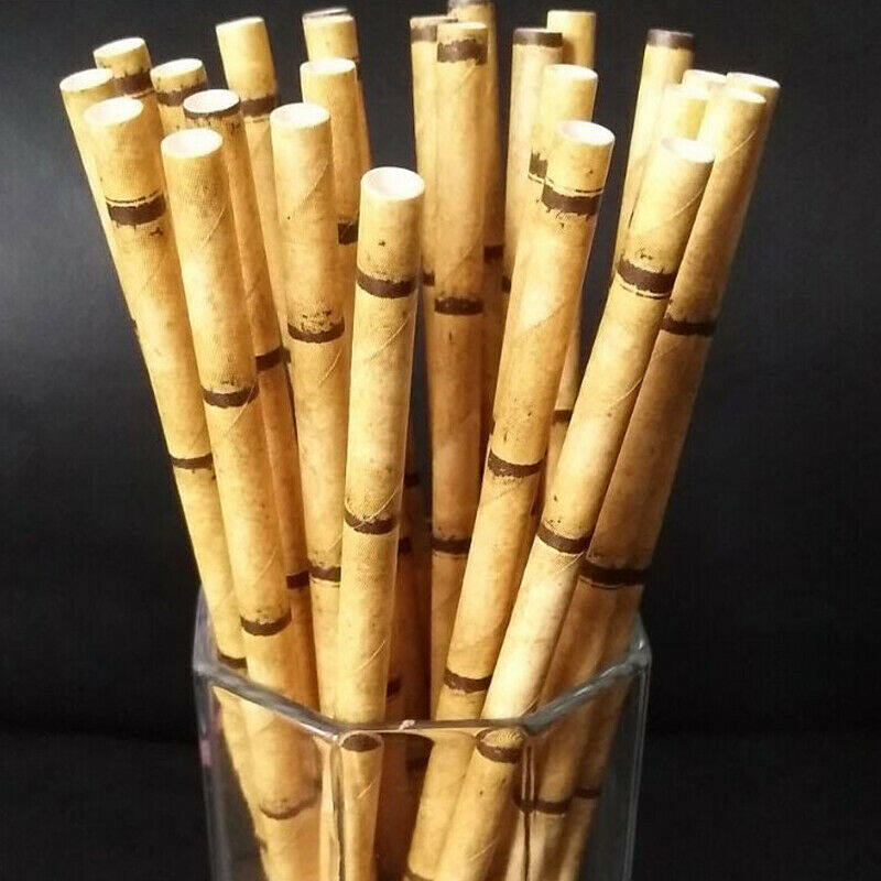 MUXI 25pcs Paper Straws Bamboo Print Straws Hawaiian Jungle Tropical ...