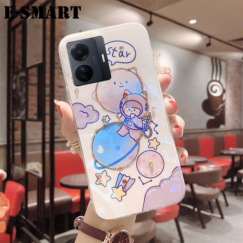 สำหรับ VIVO Y35 Y02S VIVO Y77 5G 2022 Soft Blue-Ray Bling Glitter ถ้วย ...