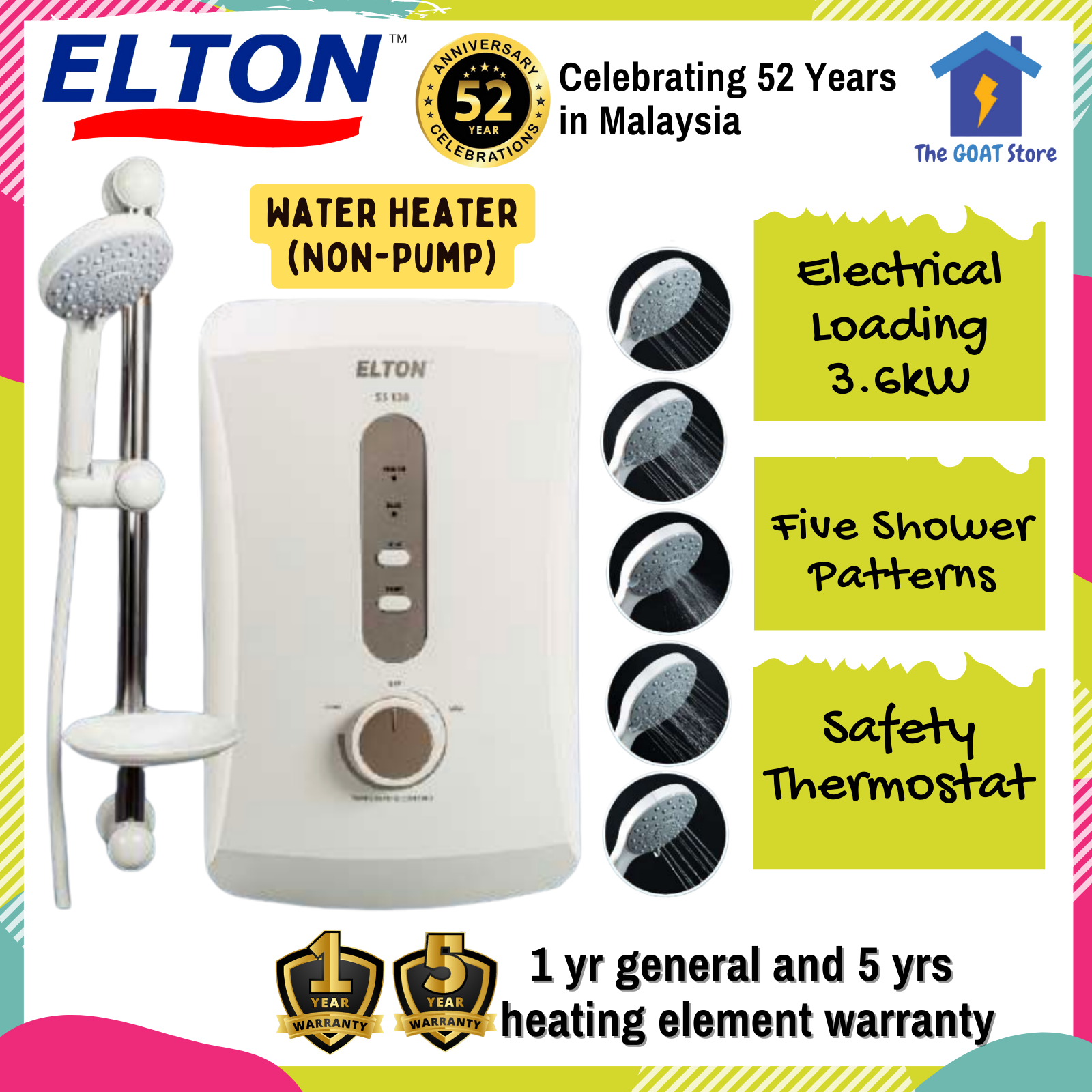 Elton Instant Water Heater - Non Pump (SS138) / Pump (SS188) | Lazada
