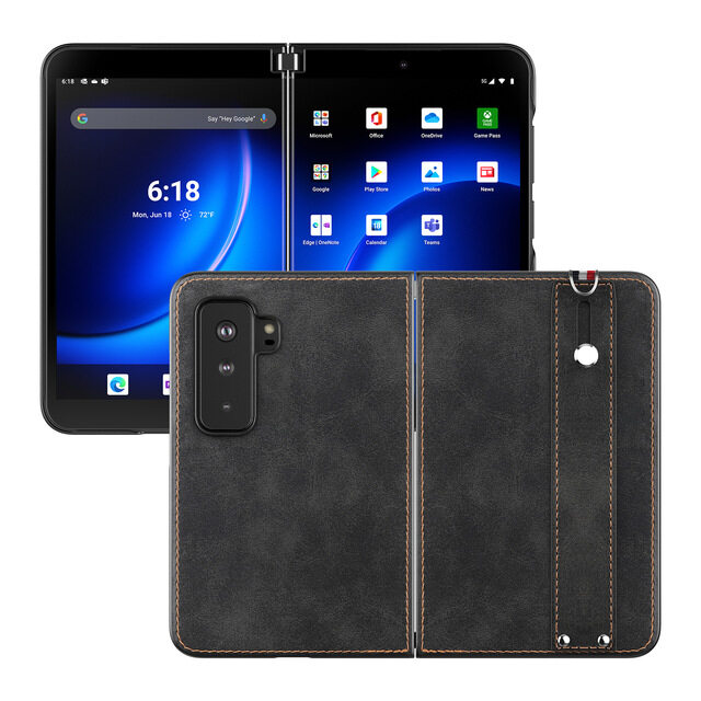 Untuk Casing Microsoft Surface Duo 2 dengan Tali Tangan Casing Pelindung Kulit PU untuk Surface ...