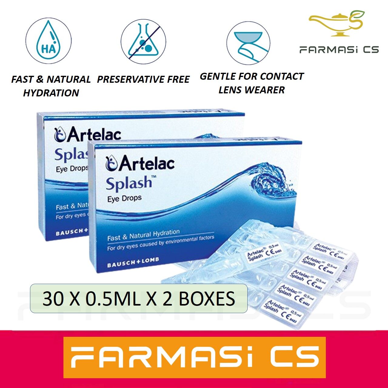 Artelac Splash Eye Drops 30 x 0.5 ml x 2 Boxes EXP:06/2024 [ dryness ...