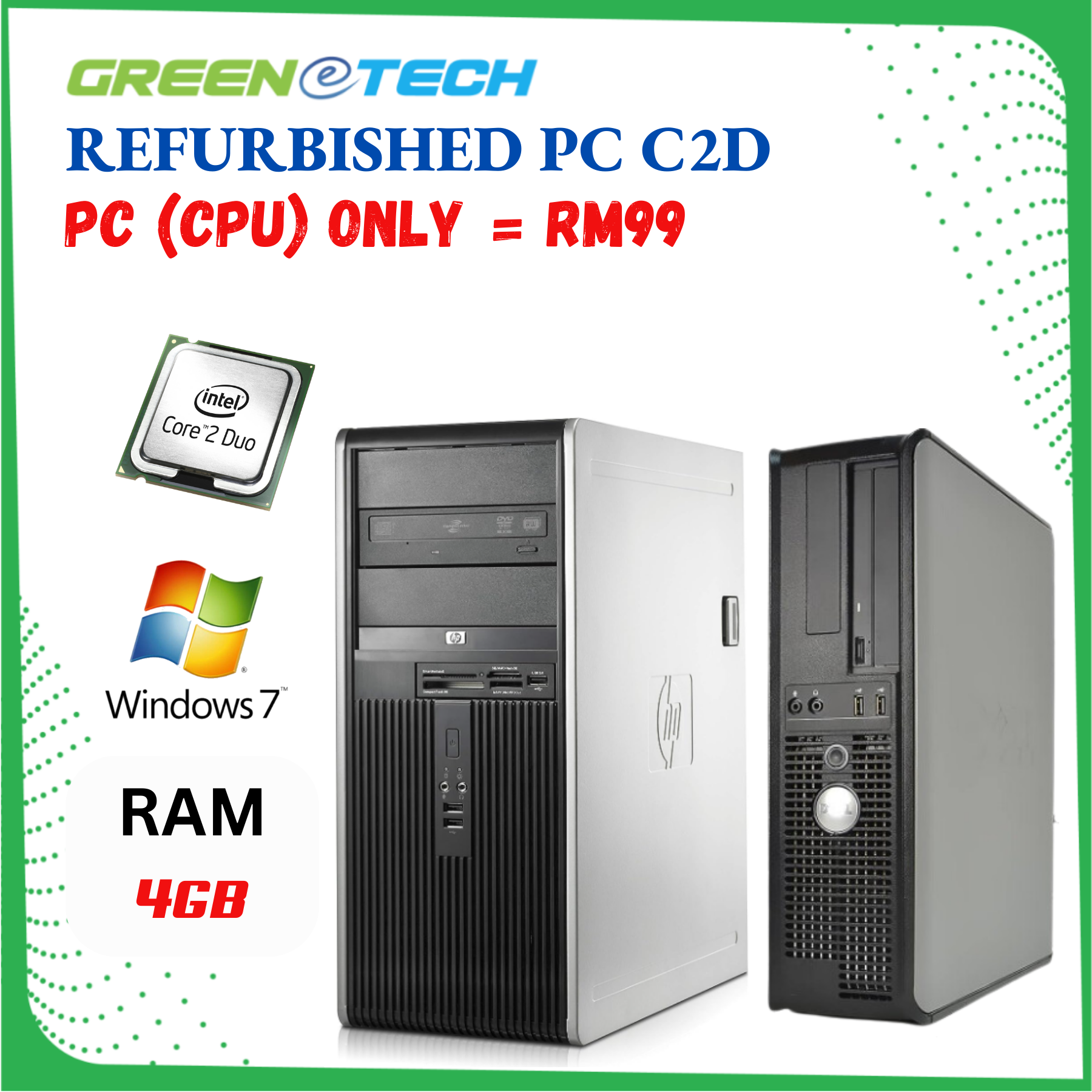 PC Dell Hp Desktop Murah Intel Core 2 Duo c2d Cpu 4GB RAM 250GB HDD ...
