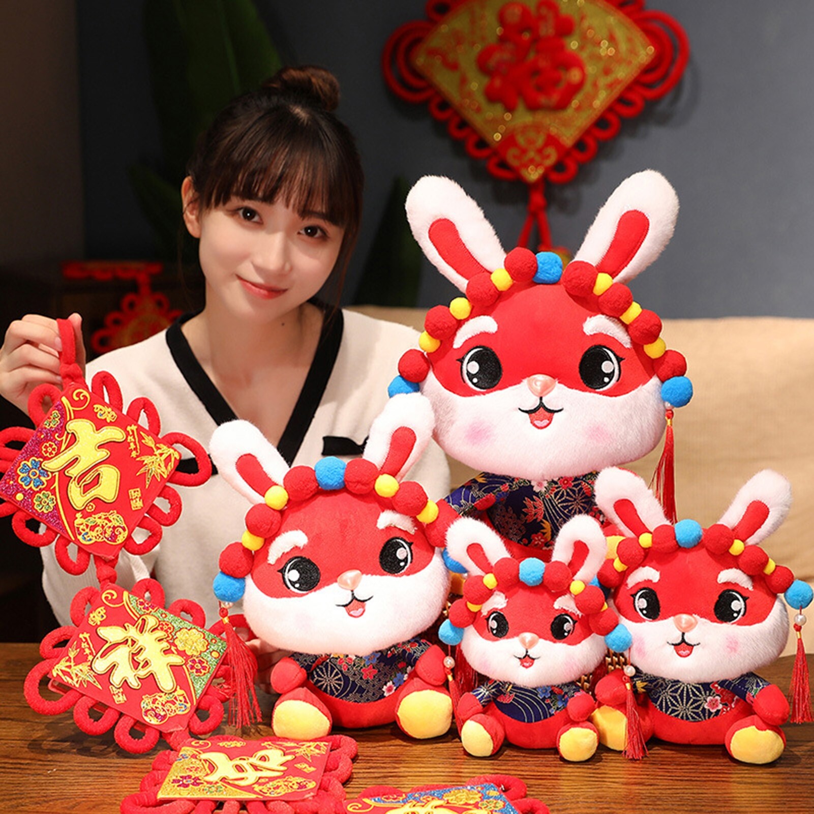 [Ready] Rabbit Plush Toy Chinese Style Opera Dress-up Cute Bunny Doll ...