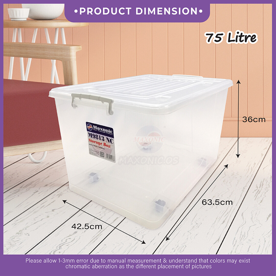 MAXONIC 75L Transparent Storage Box with Wheels & Handle Kotak Simpanan Plastik | Lazada