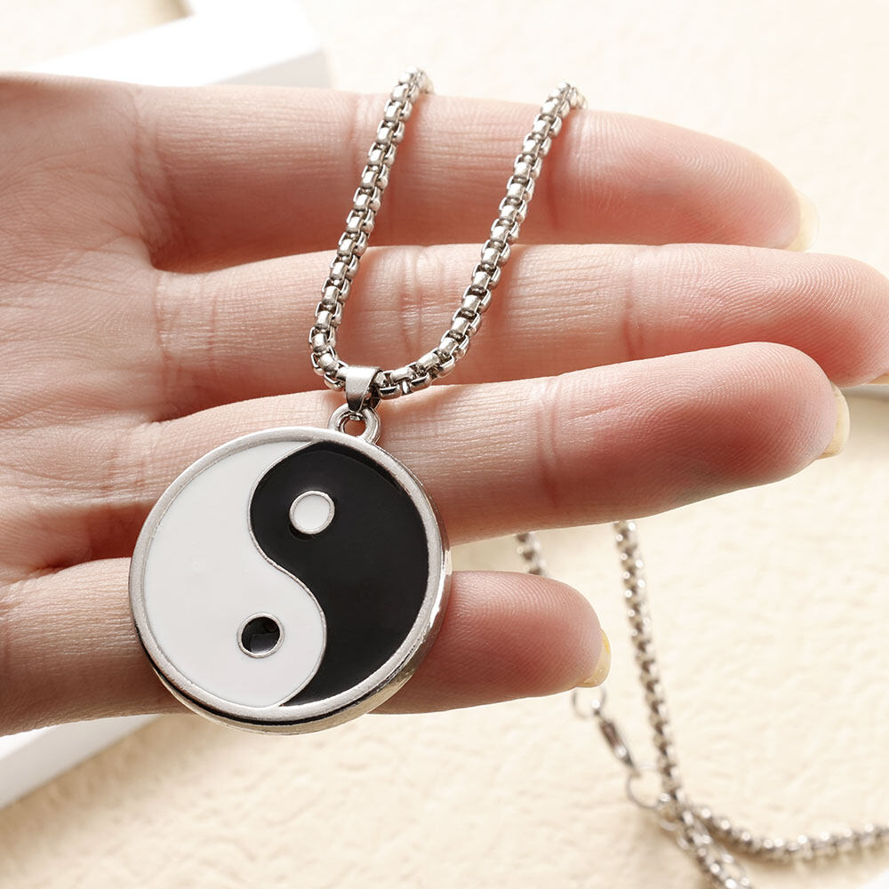 Fashion Stainless Steel Yin Ying Yang Pendant Necklace Black White ...
