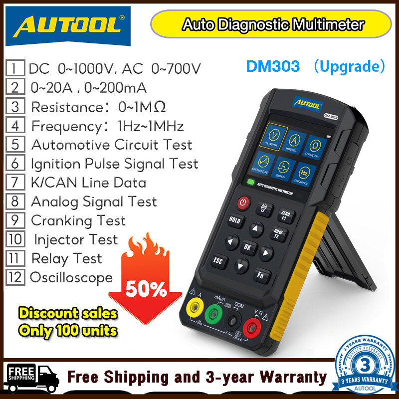 AUTOOL DM303 มัลติมิเตอร์วินิจฉัยอัตโนมัติรถเครื่องทดสอบวงจรด้วย KCANออสซิลโลสโคปCrankingสัญญาณ ...