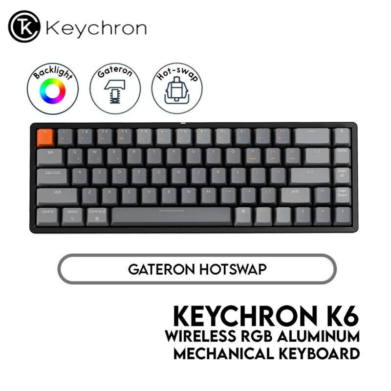 Keychron K6 U 68คีย์บลูทูธ USB คอมพิวเตอร์แป้นพิมพ์แบบกลไกไฟแบคไลท์สีขาวสวิตช์ Gateron เปิดได้ ...
