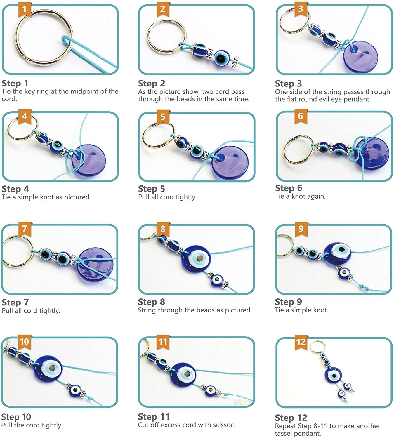 5PCS Evil Eye Keychain Making Kit Include Split Key Chain Ring Evil Eye ...