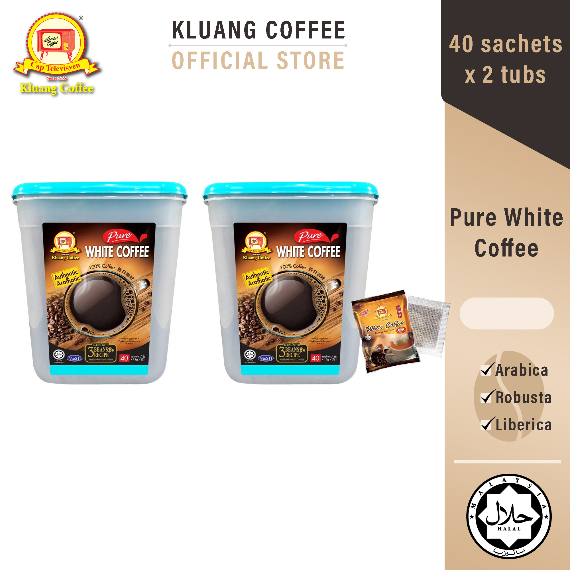 Kluang Coffee Cap Televisyen 100% Pure White Coffee (40 sachets x 2 ...
