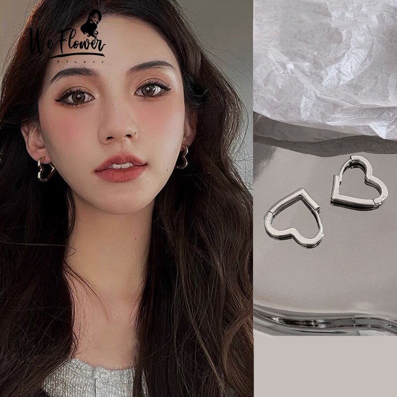We Flower Ins S925 Silver Hollow Heart Hoop Earrings for Women Girls ...