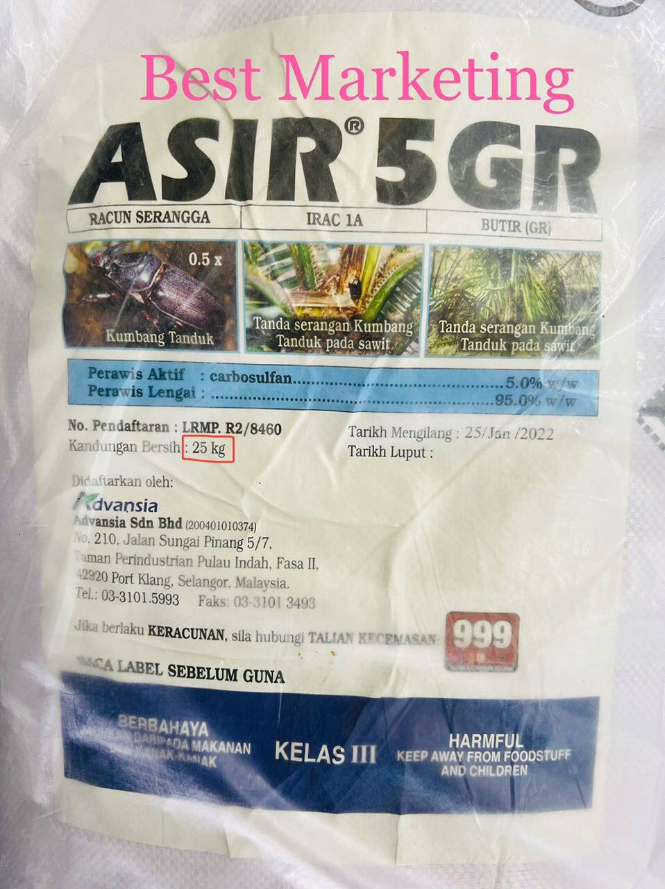 25KG ASIR 5G ADVANSIA / Kumbang Tanduk /Carbosulfan 5% | Lazada