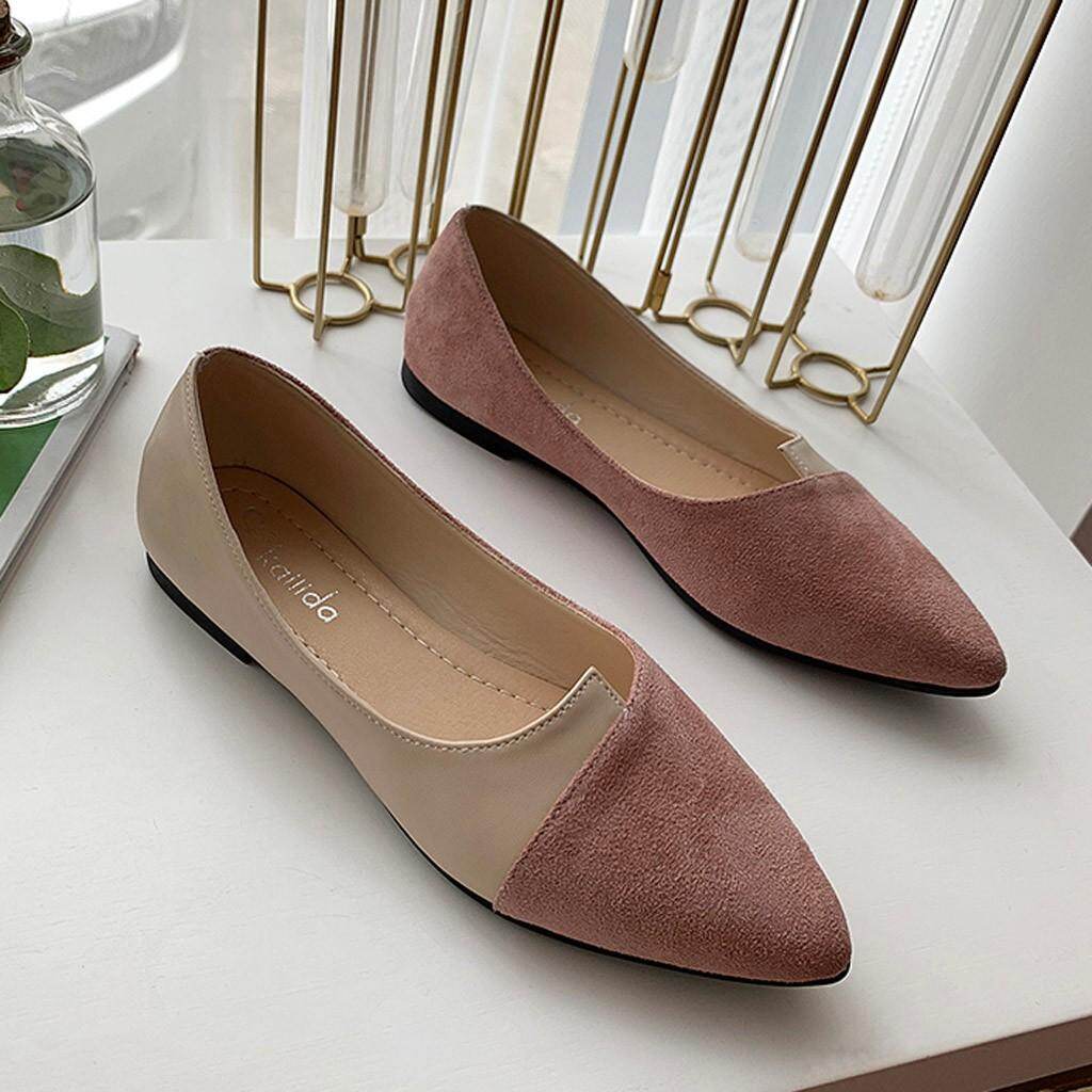 ROM Women Splice Color Flats Fashion Pointed Toe Ballerina Ballet Flat ...