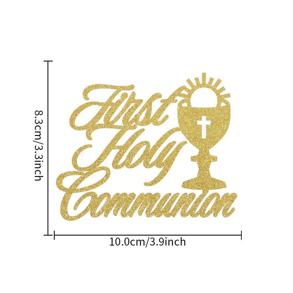 First Holy Communion Cake Topper Glitter Gold Communion Cake Decoration ...
