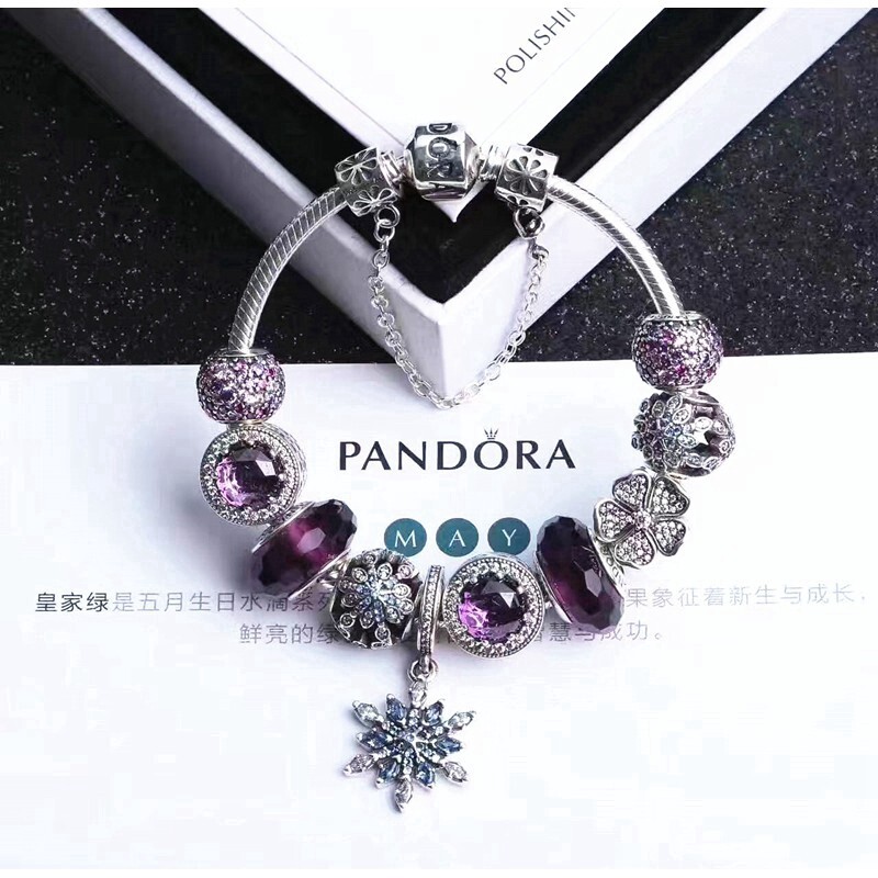 Pandora_Bracelet Purple Opal Blue Ocean Heart Pendant 925 Sterling ...