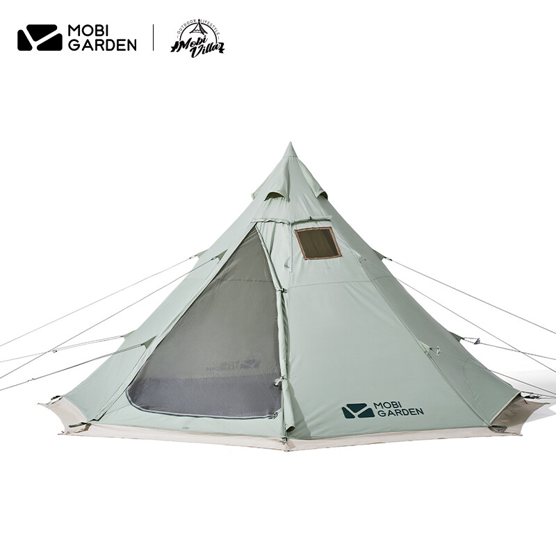 MOBI GARDEN Camping Cotton Pyramid Tent 2-3 Person Family Canvas Tent ...