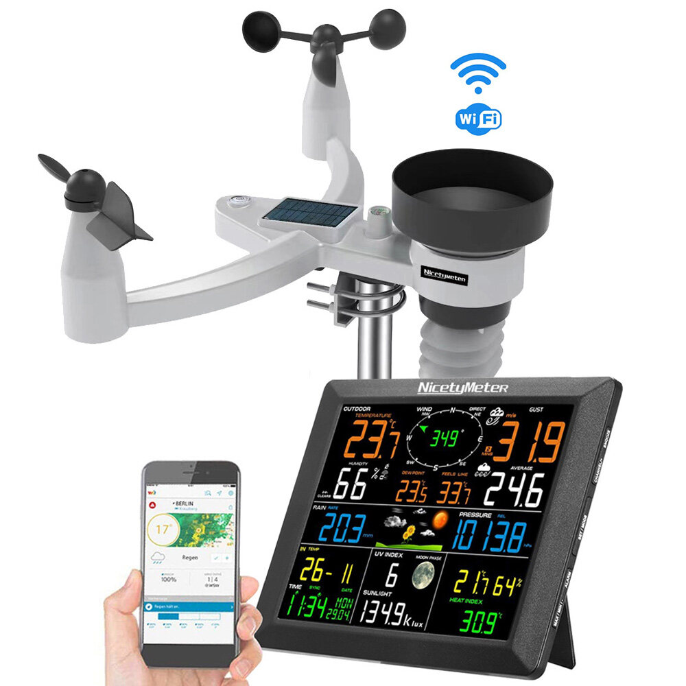 7-in-1 Weather Station Indoor Outdoor Temperature Humidity Wind Speed ...