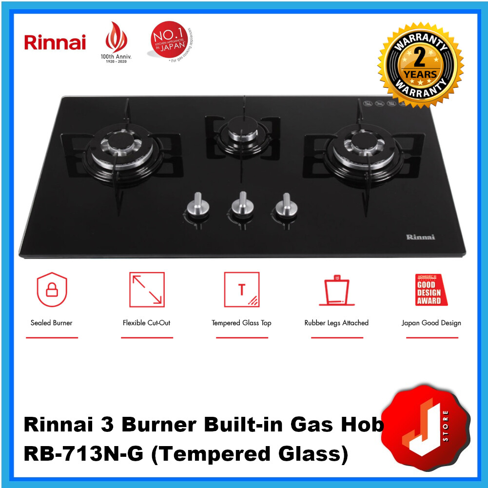 Rinnai 3 Burner Built in Gas Hob RB-713N-G RB713N (Glass) | Lazada