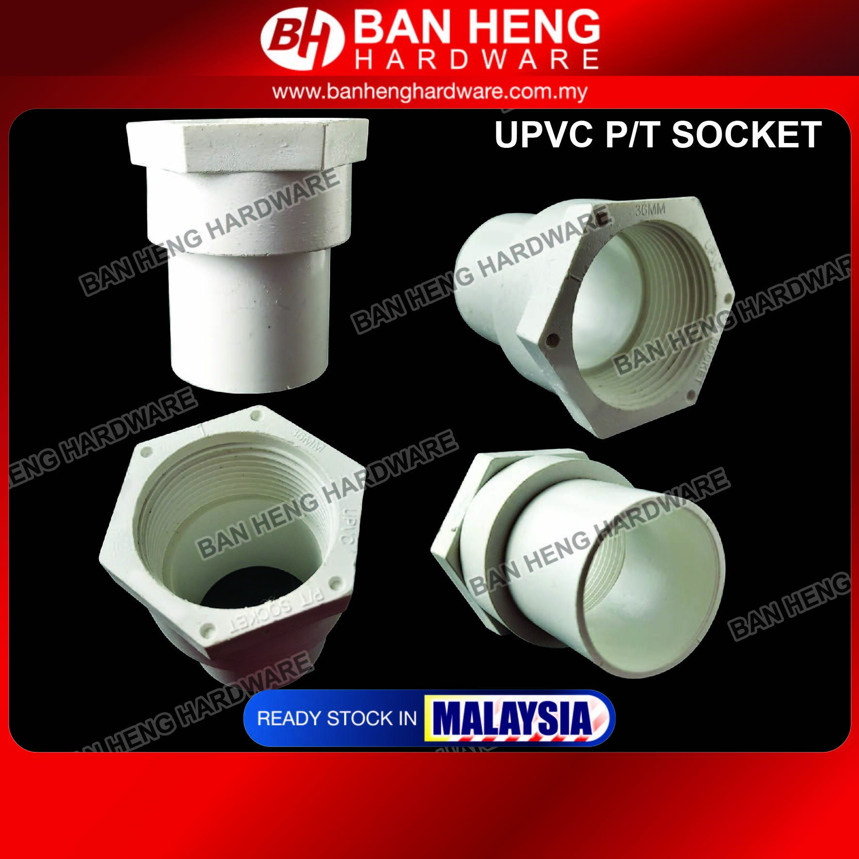 UPVC PIPE FITTING / SAMBUNGAN UPVC PAIP AIR / UPVC P/T SOCKET 36, 43MM ...